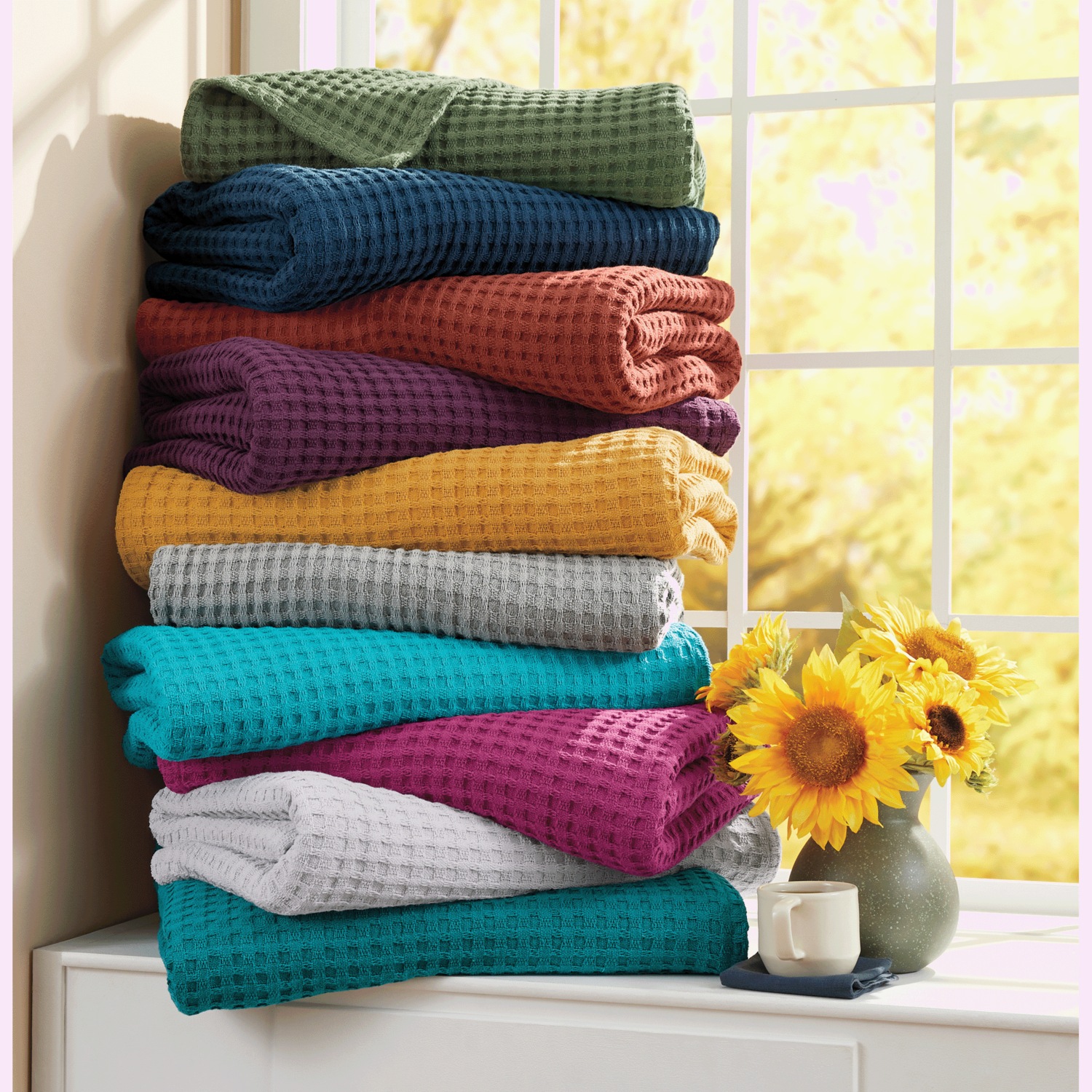 Color Connection Cotton Waffle Weave Blanket Swiss Colony