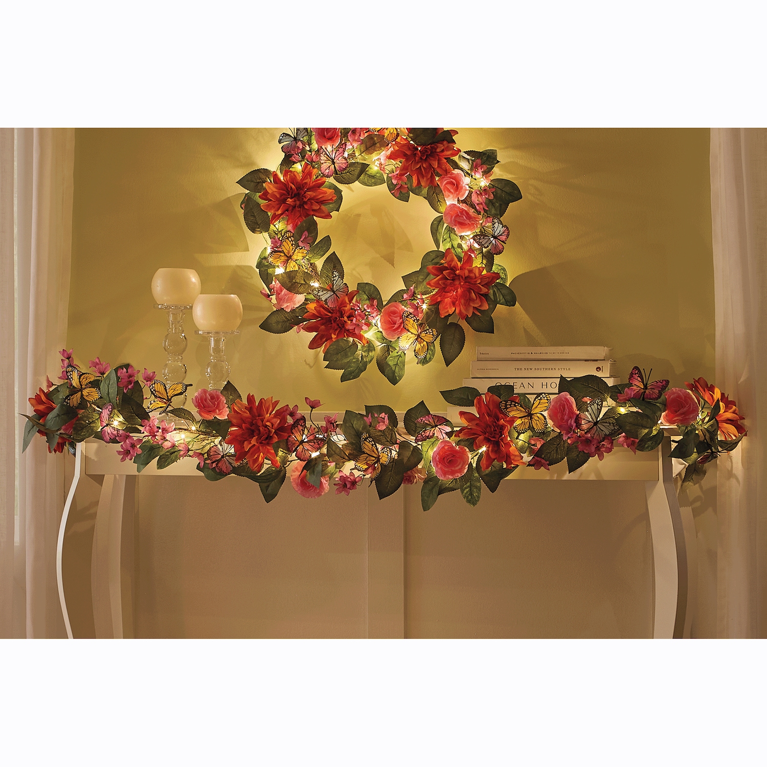 Lit Butterfly Floral Garland | Swiss Colony