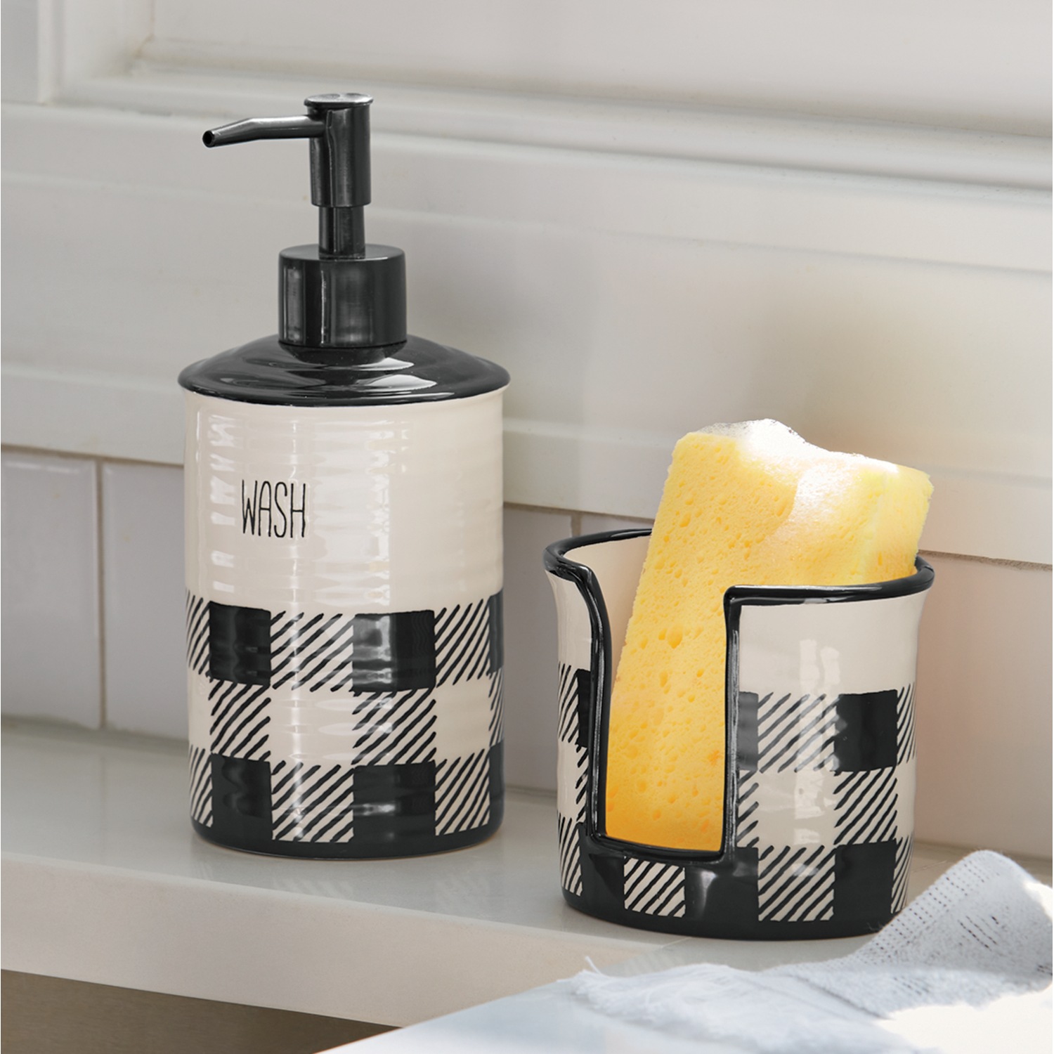 Buffalo Check Soap Pump and Sponge Holder | Swiss Colony